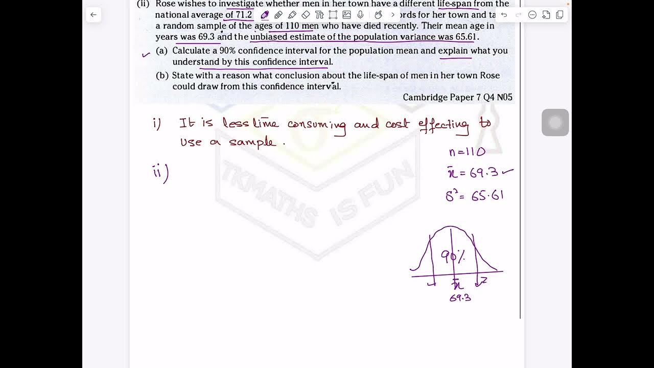 TKMaths A Level S2 Confidence Interval - Population Mean video 9 part I - YouTube