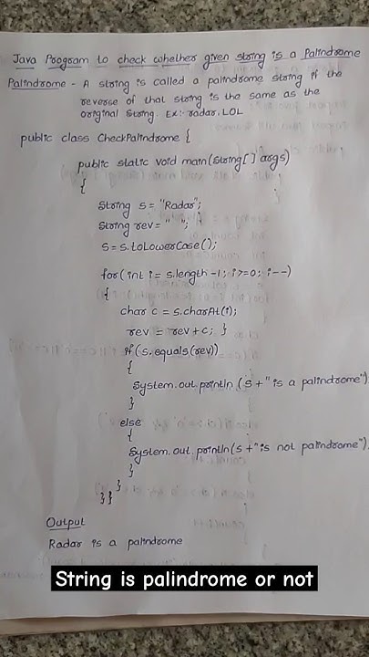 java program to check a string is palindrome or not - YouTube