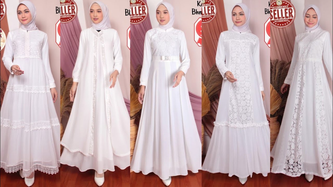 Model Gamis Putih Kombinasi Brokat Renda Bahan Ceruty Terbaru - YouTube