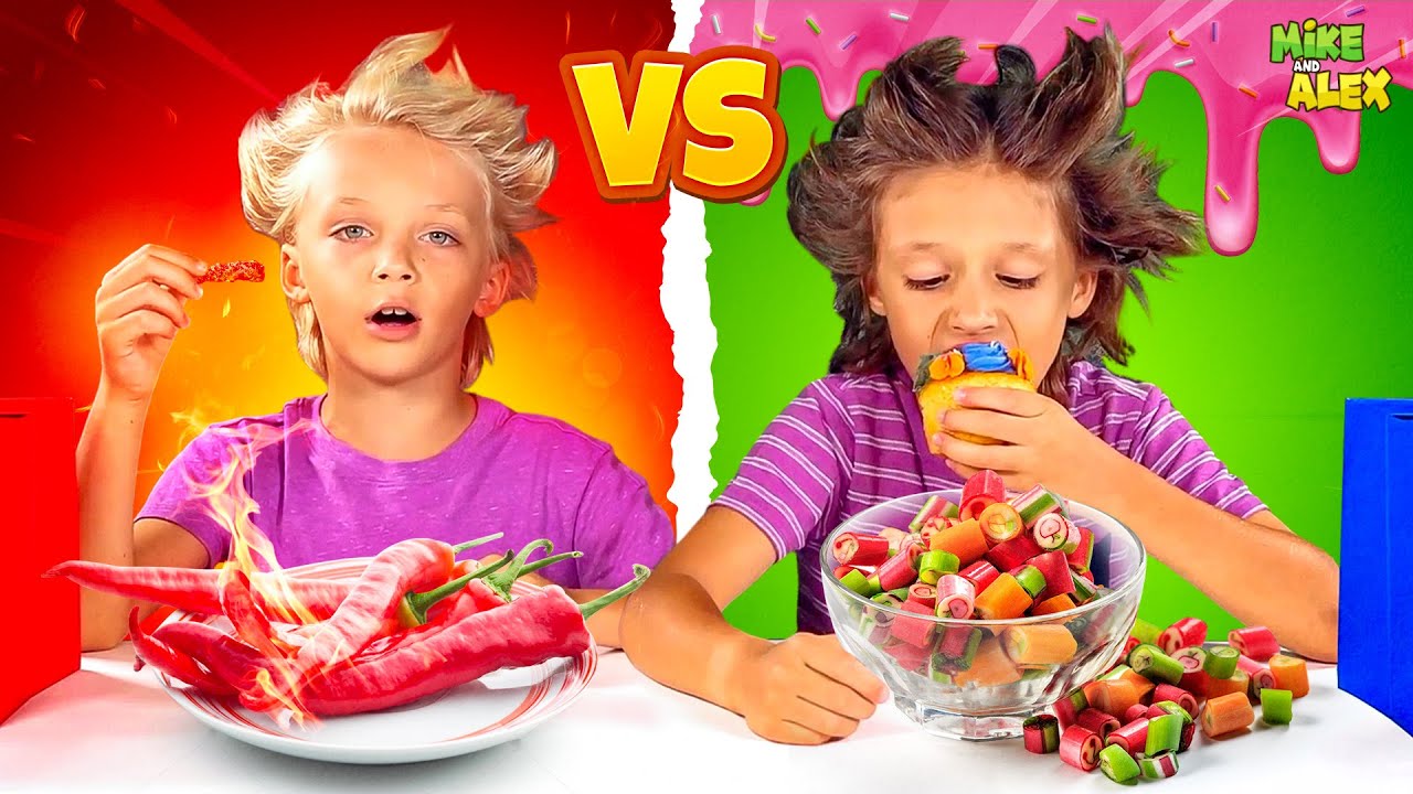 Spicy vs Sweet Food Challenge. Mike and Alex are eating hot stuff 🔥 ...
