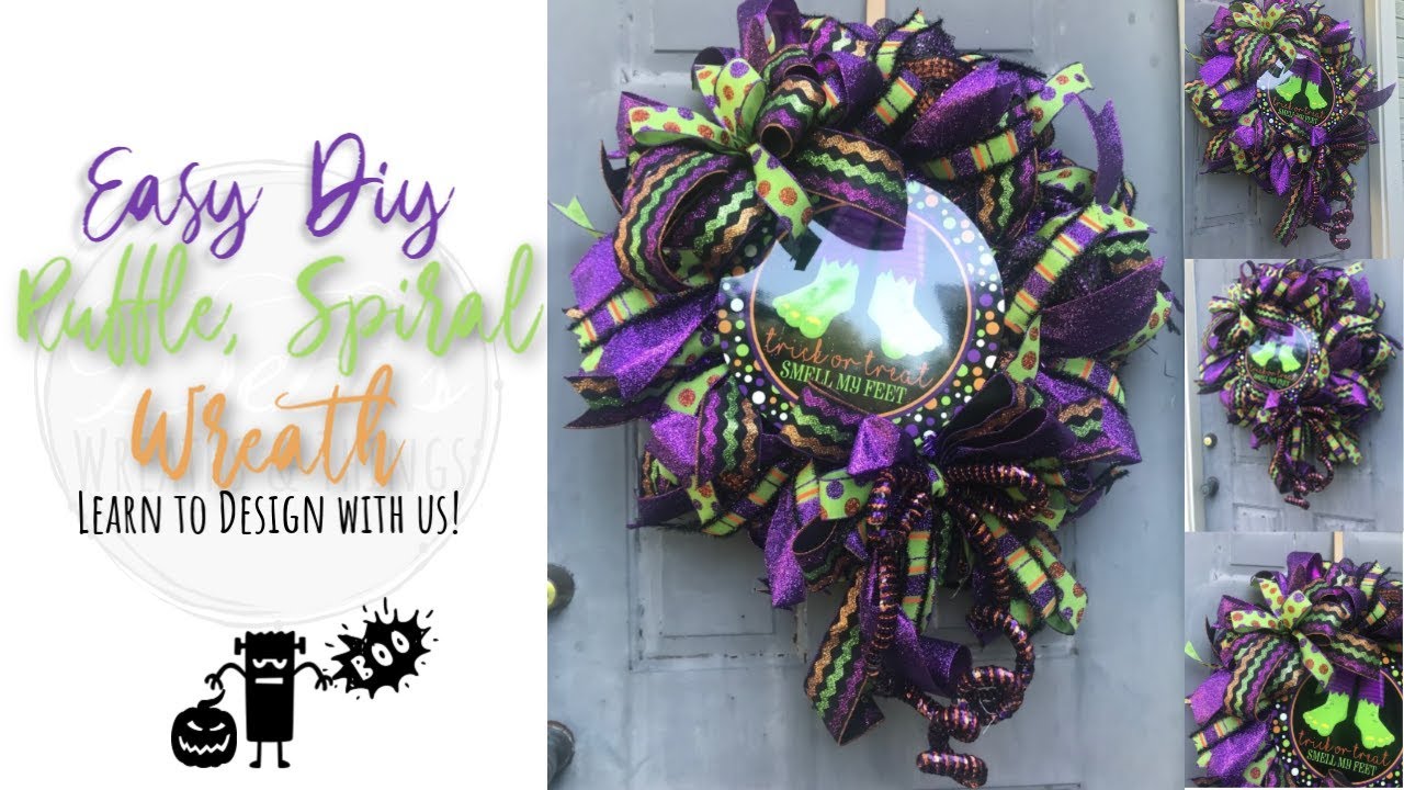 Easy DIY Ruffle curl spiral wreath with ribbons and bows - YouTube
