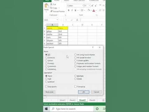 Excel Short tricks|| convert column data in Row#shorts #thebwcs - YouTube