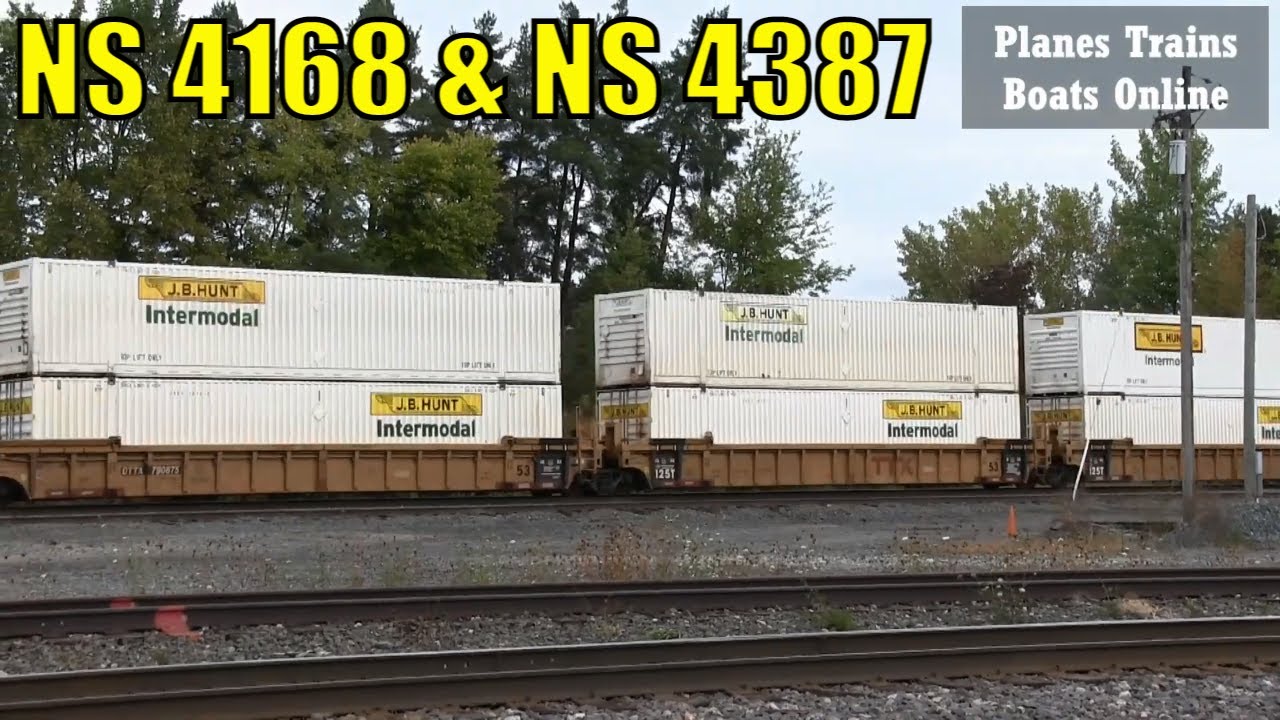 NS 4168 & NS 4387 Locomotives Intermodal Train Berea OH - YouTube