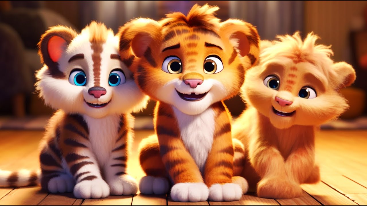Three Tiny Tiger Tales | Tiger Trio Melody |Wheels on The bus|Baby ...