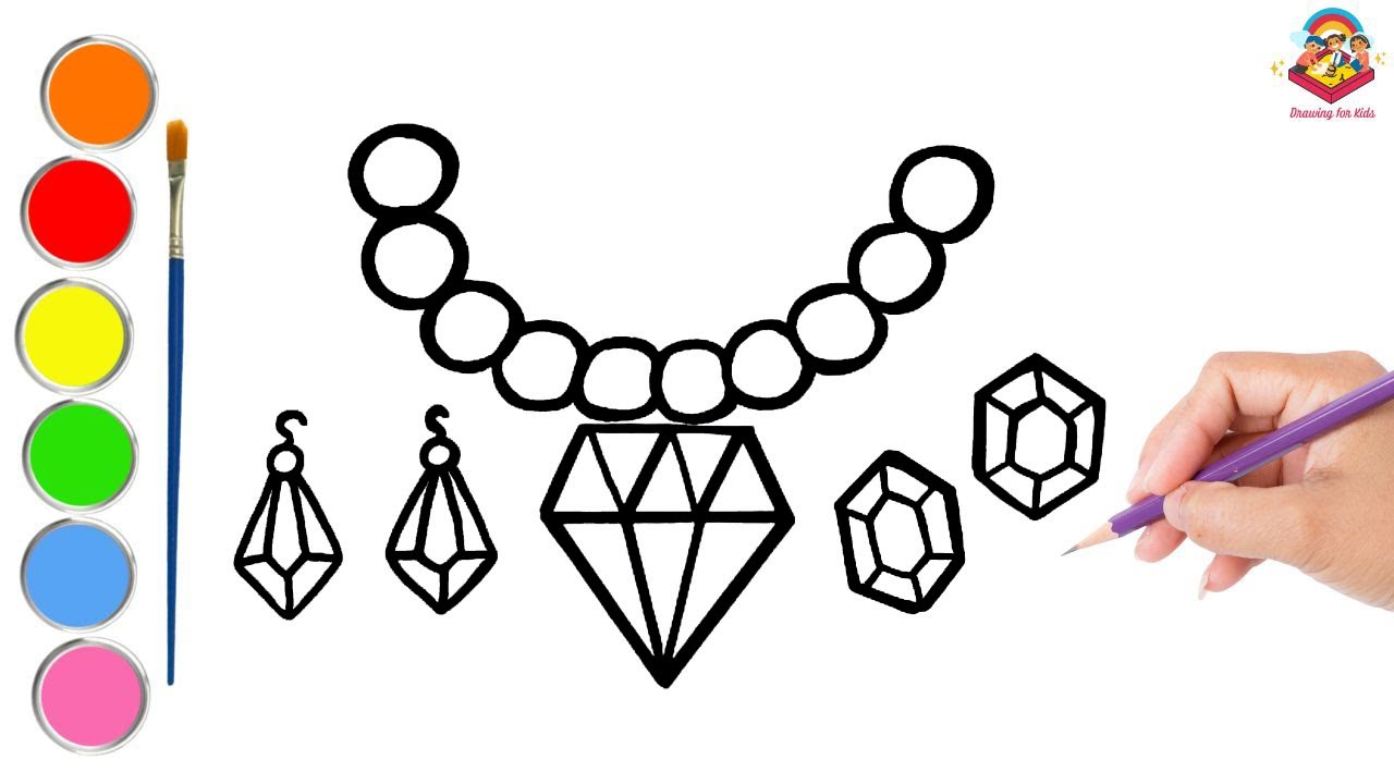 Diamond Necklace Drawing & Coloring for Kids Easy Step by Step - YouTube