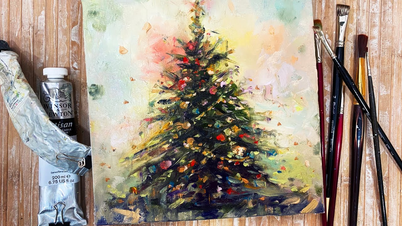 Cómo pintar un ÁRBOL DE NAVIDAD al ÓLEO - YouTube