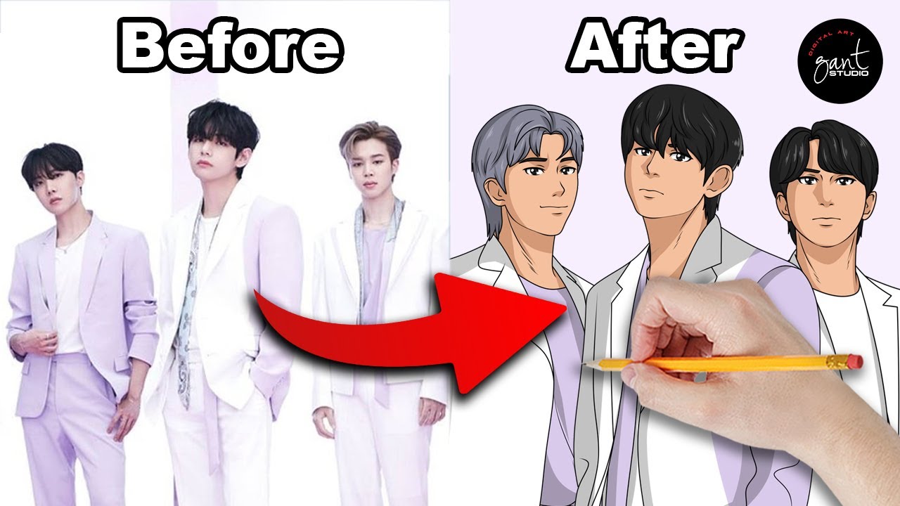 BTS portrait - custom cartoon profile picture - custom anime cartoon ...
