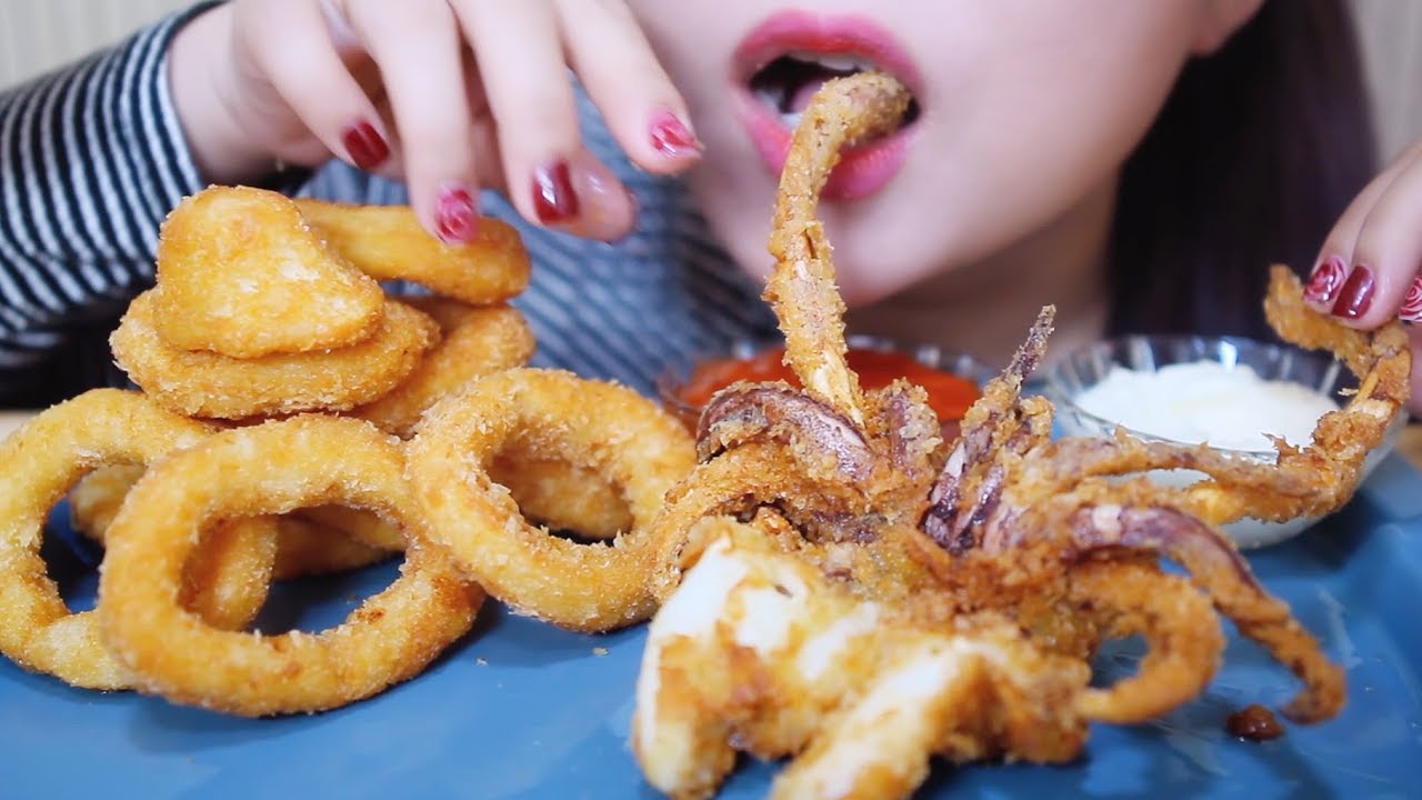 ASMR DEEP FRIED SQUID RING (CRUNCHY CHEWY eating sounds) | LINH-ASMR ...