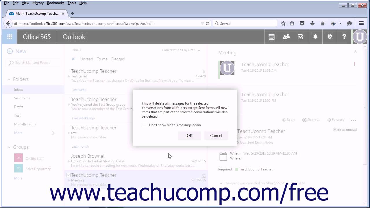 Outlook Web App Tutorial Ignoring a Conversation Thread 2015 Microsoft ...