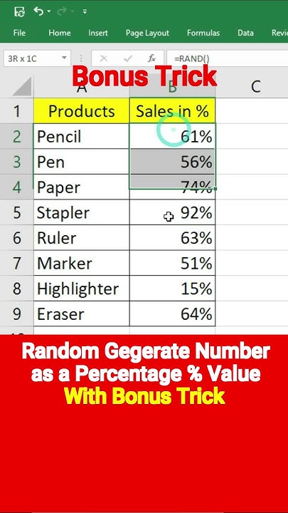 😲 Randomly Generate Number as a Percentage % Value | Excel Bonus Trick | #excel #shorts # ...