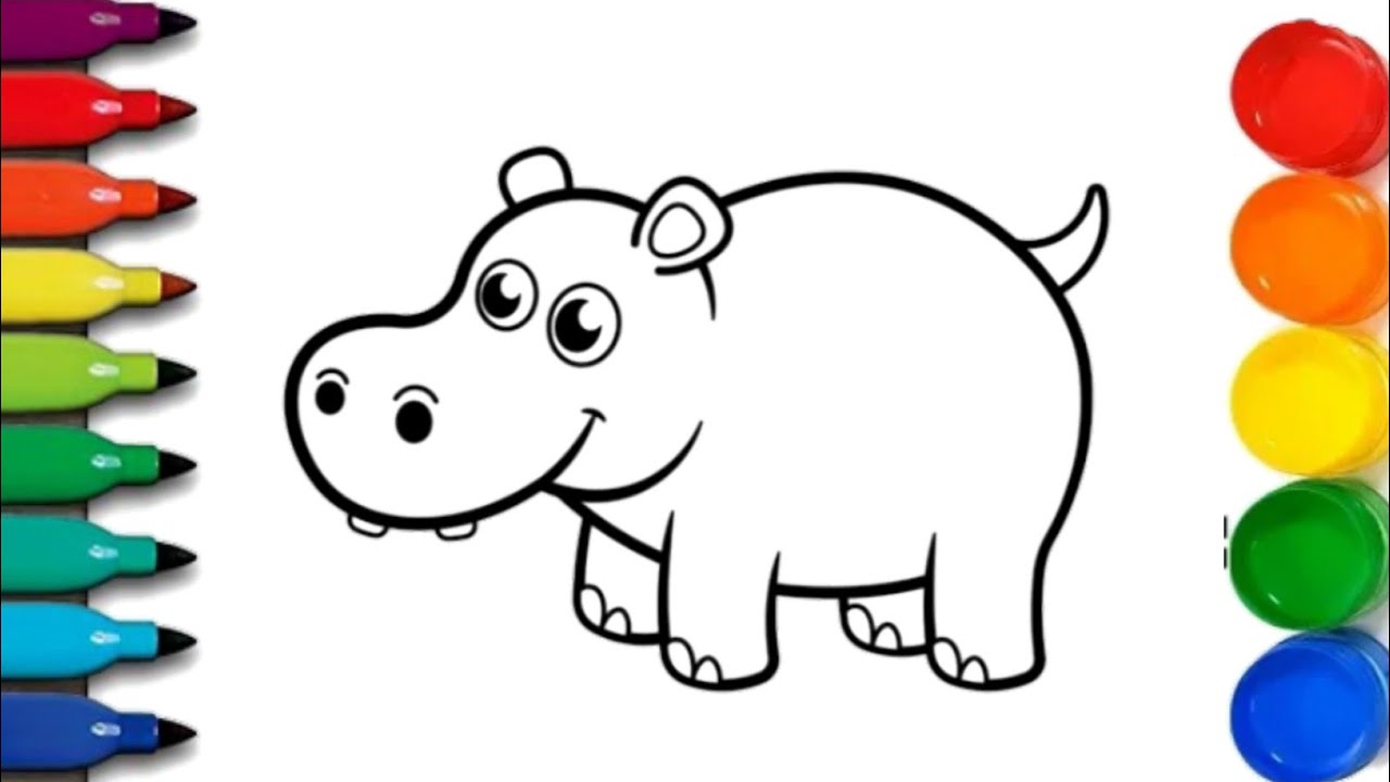 How To Draw Hippopotamus Easily For Kids|| Easy Animal Drawing For Kids ...
