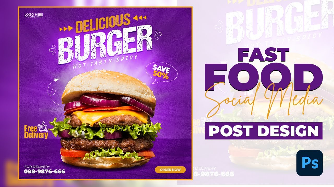 How to design "Food Social Media Post Design" In Adobe Photoshop - YouTube