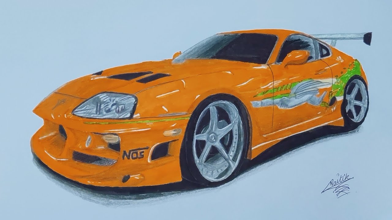 Realistic Car drawing - Supra Mk4 - time lapse - YouTube