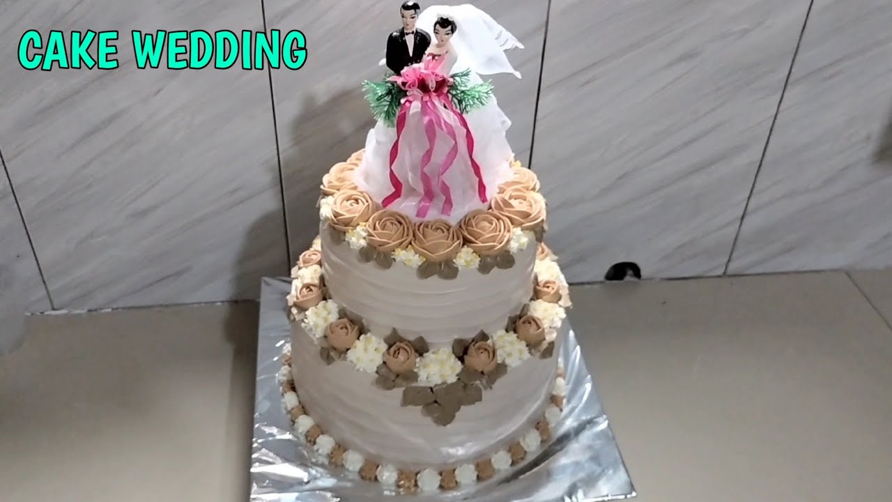 WEDDING CAKE MAWAR DUA SUSUN || cake design - YouTube