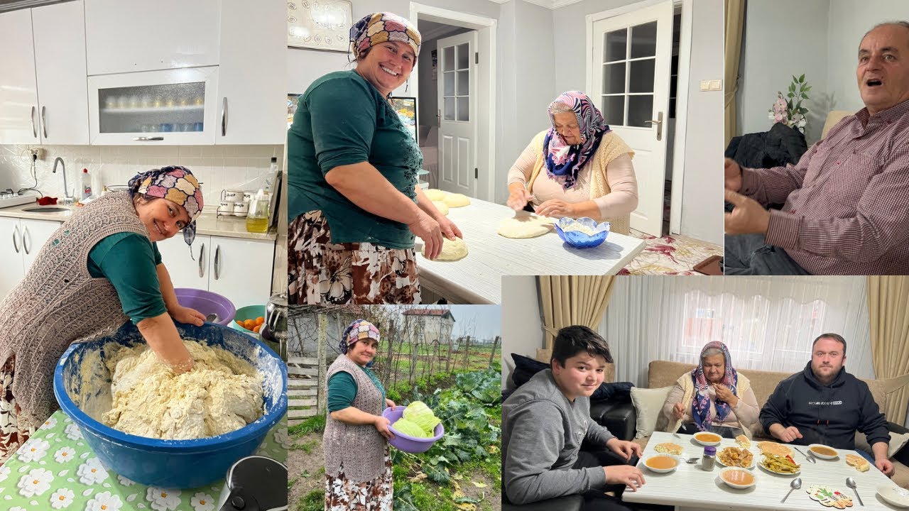 KÖY EKMEĞİ(serme)TARİFİ TEYZEMİZ YARDIM ETTI‼️ÖĞLE YEMEĞİ BOSTAN'DAN ...