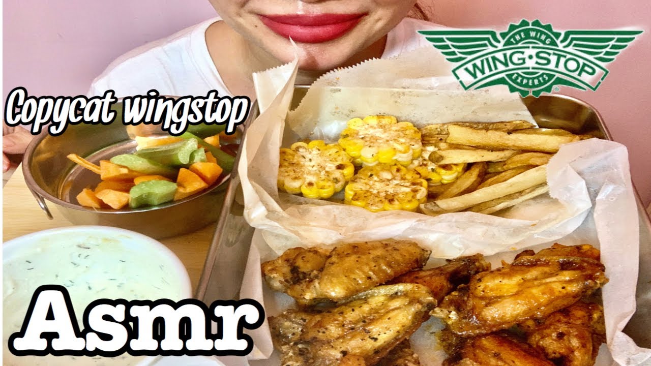 Asmr/Mukbang homemade wingstop lemon pepper wings Cajun corn fries ...