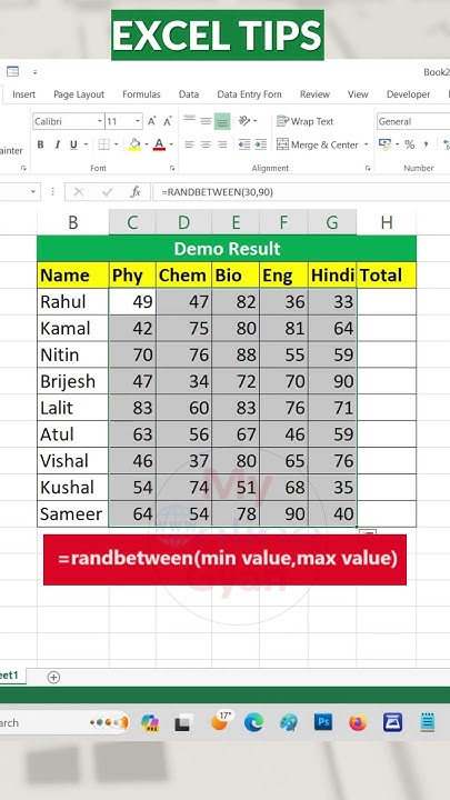 MS Excel Tricks -Create result sheet in MS Excel with randbetween formula #excelformula - YouTube