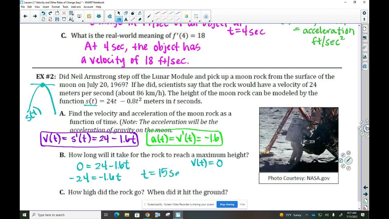 Lesson 2.7 Part 1: Velocity & Other Rates of Change (#'s 1-4) - YouTube