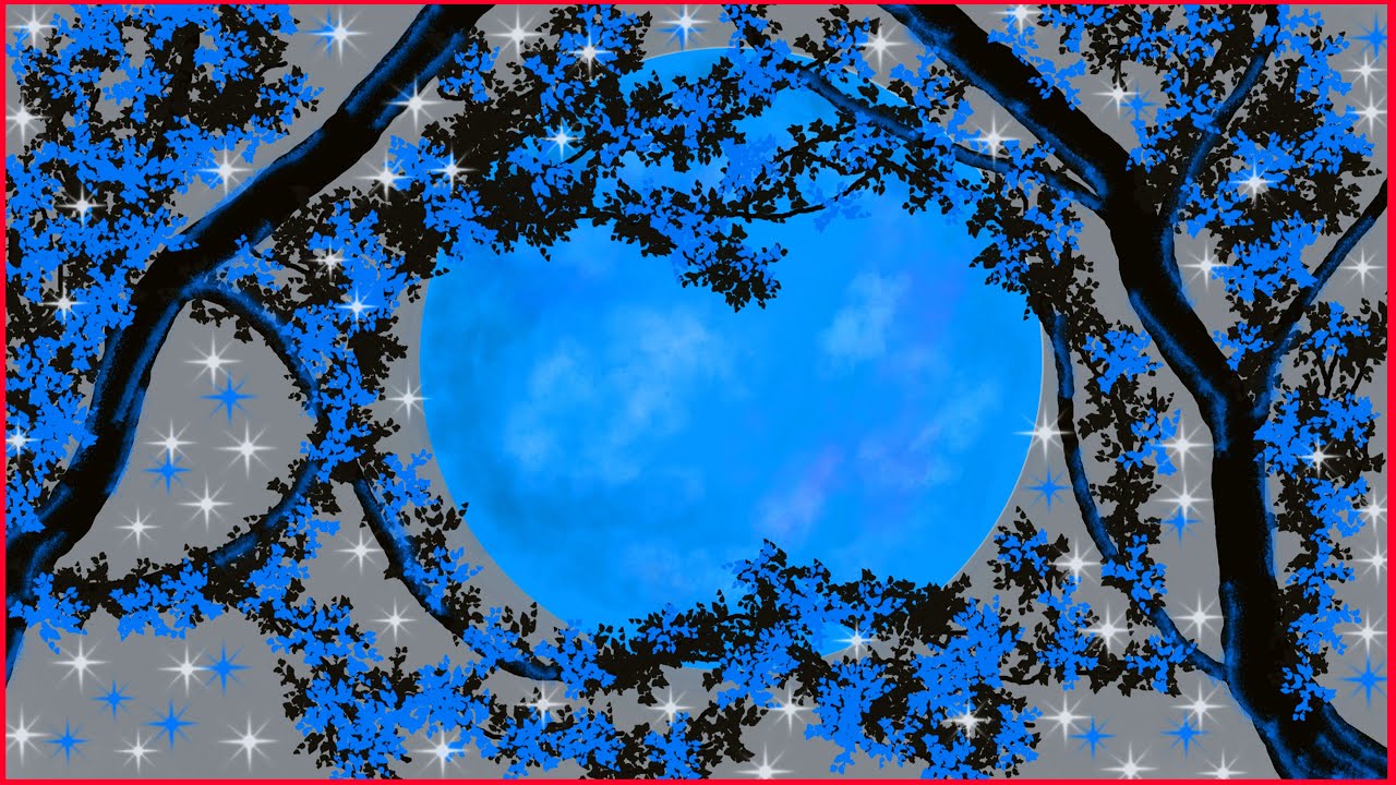 How to draw a beautiful blue moon in the hands of trees - YouTube