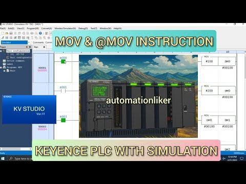 KV Studio: MOV, @MOV instruction Keyence PLC with simulation - YouTube
