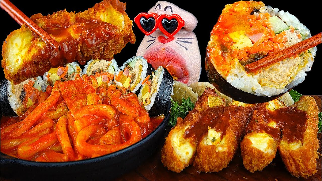 ASMR MUKBANG :) Spicy Tteokbokki, Tuna Gimbap, Cheese Pork Cutlet, Dumplings Eating Show! - YouTube