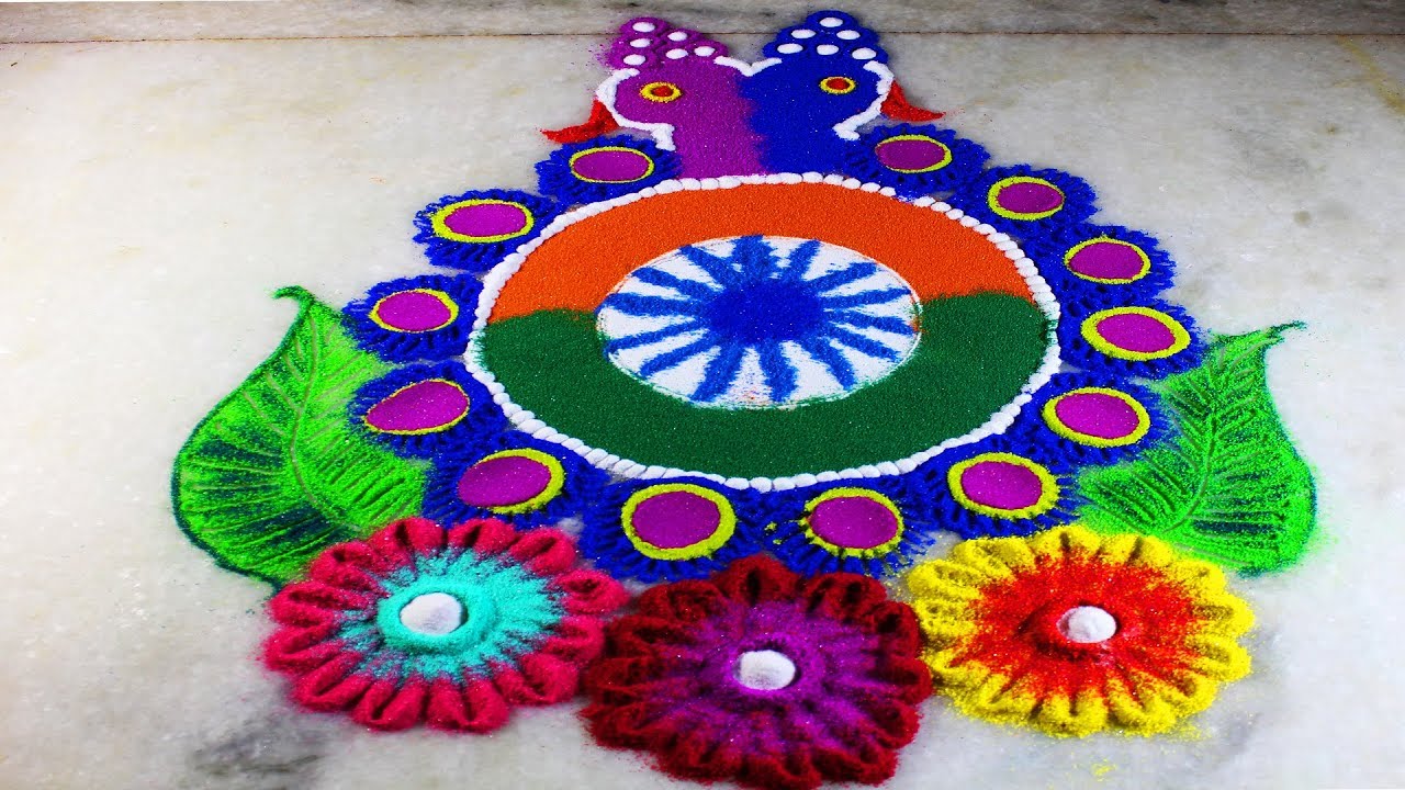 India Flag Peacock Rangoli Design || Top Beautiful Independence day ...