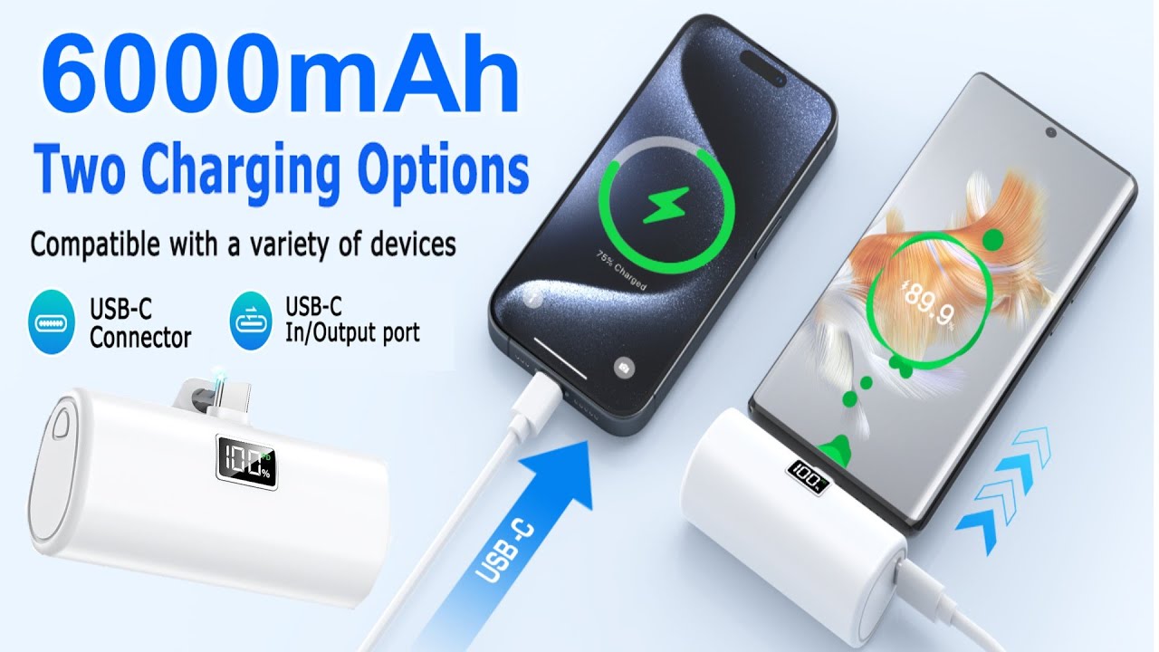 6000 mAh Mini Power Bank, Portable Battery Back Up Charger, iOS ...