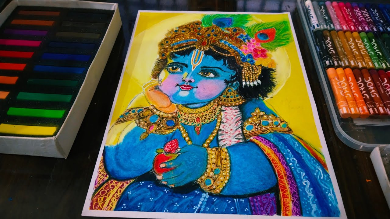 Cute Bal Gopal Drawing With Oil Pastels/Oil Pastels Cute Bal Gopal ...