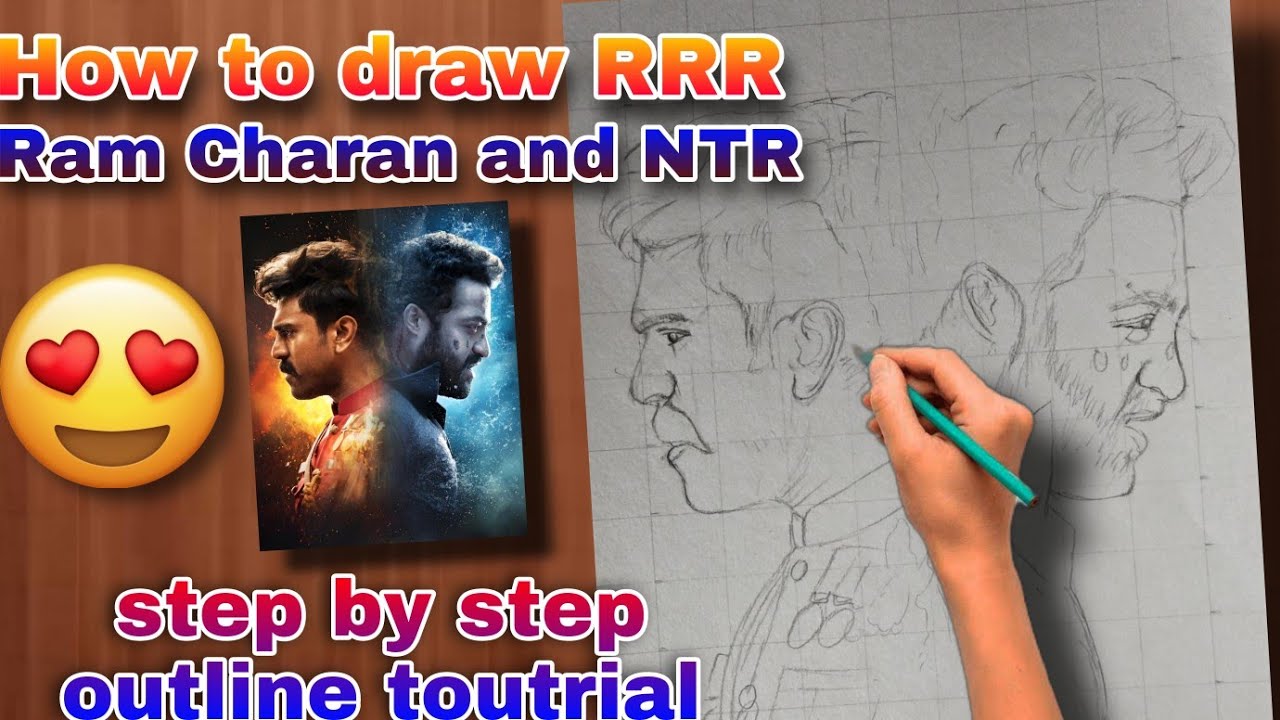 How to draw RRR Ram Charan & NTR Step by Step 😍// full sketch outline ...