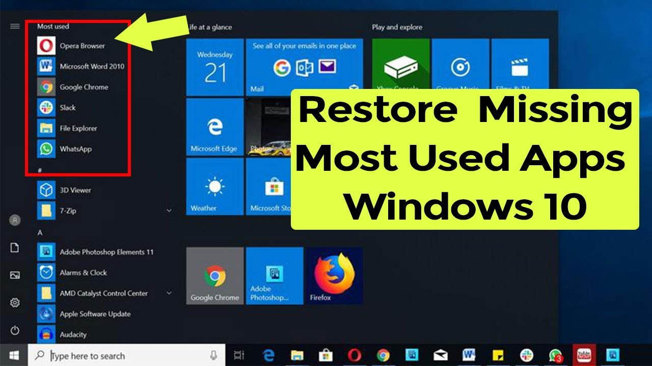 Restore Most Used Apps missing from start menu Windows 10 - YouTube