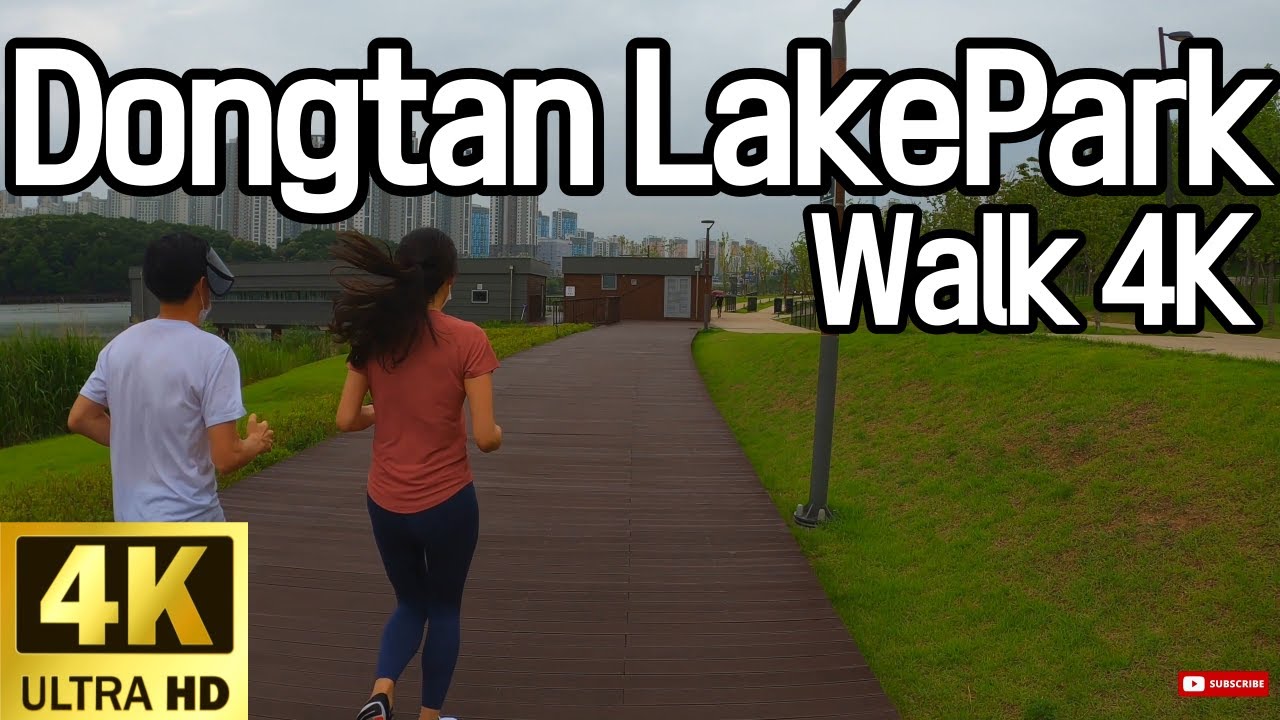[4K] Walk Dongtan Lake Park near Seoul in Rainy Day. South Korea Road ...