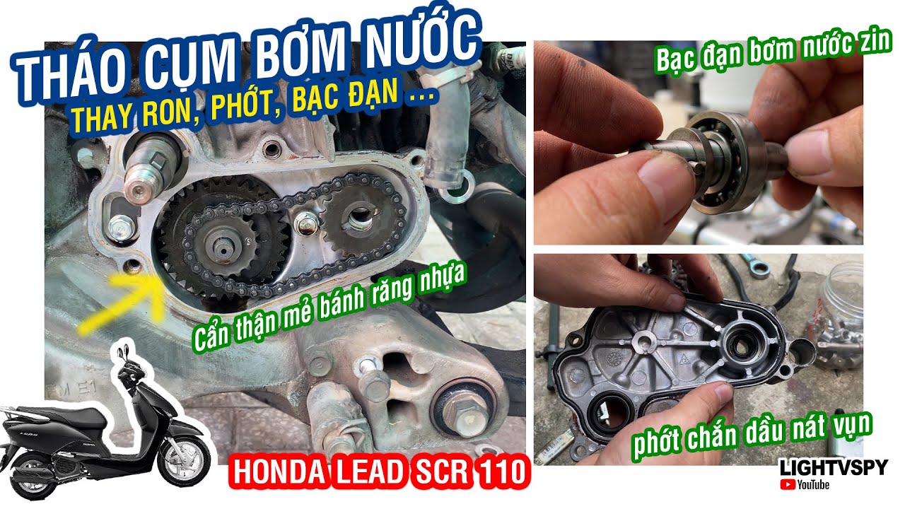 Honda lead SCR 110 - Tháo cụm bơm nước, thay phớt chắn dầu, chắn nước ...