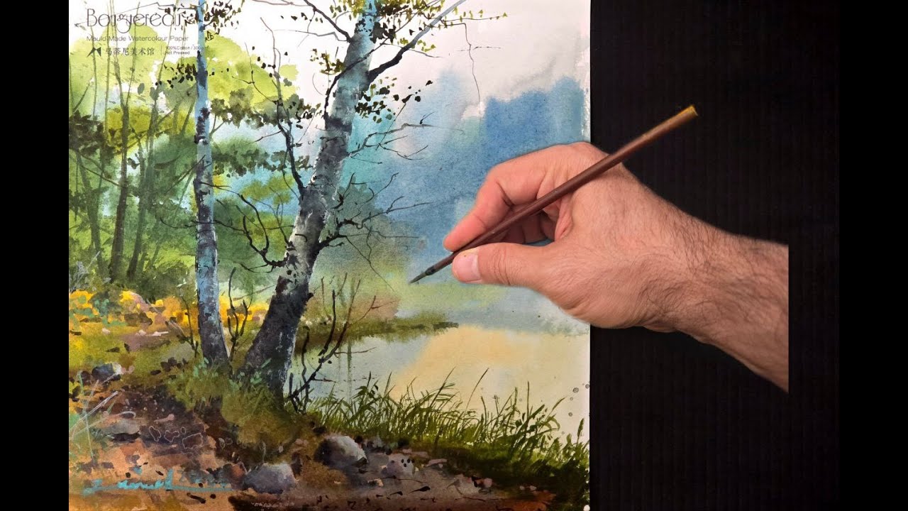 Easy Watercolor Forest Scene by Javid - YouTube