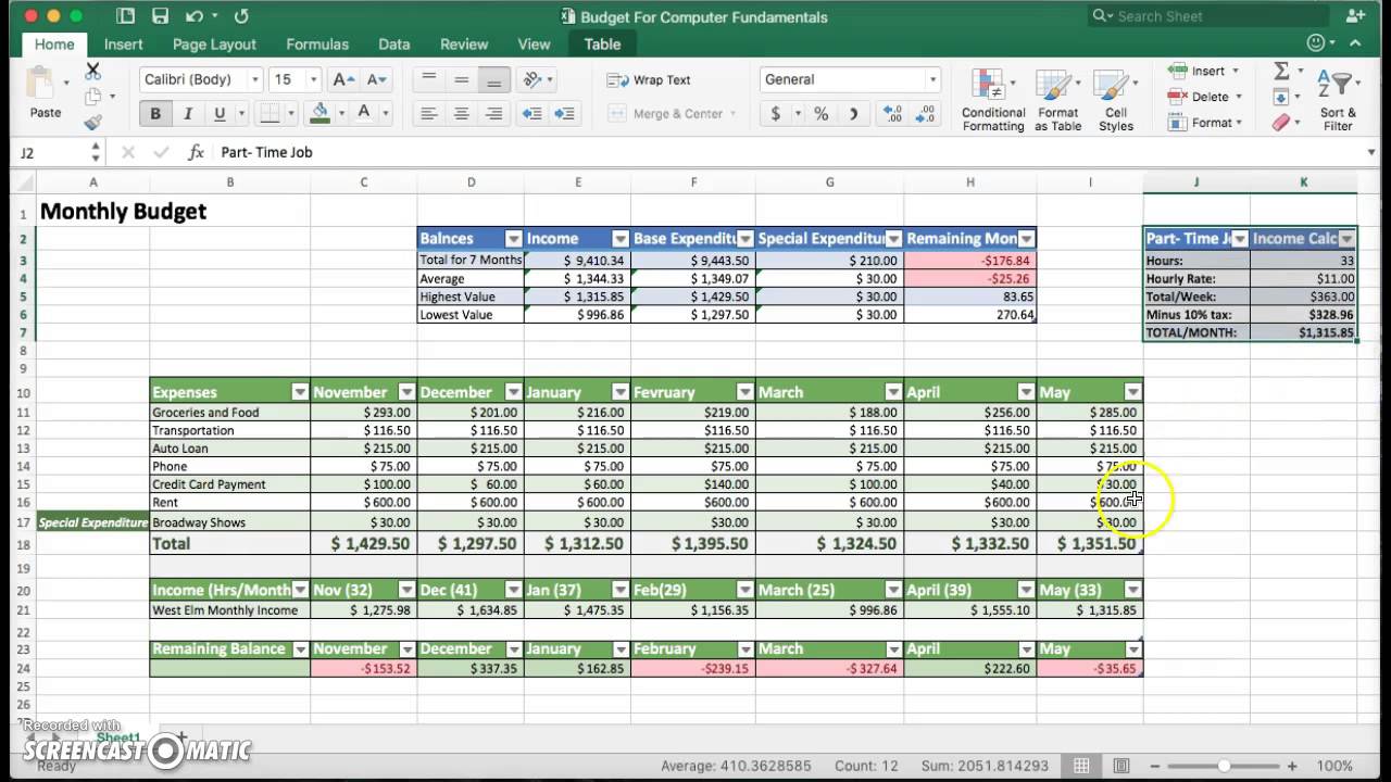 Monthly Budget; Computer Fundamentals Case Problem - YouTube