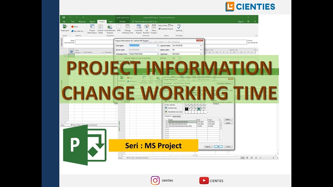 Belajar MS Project | Project Information & Setting Working Time ...