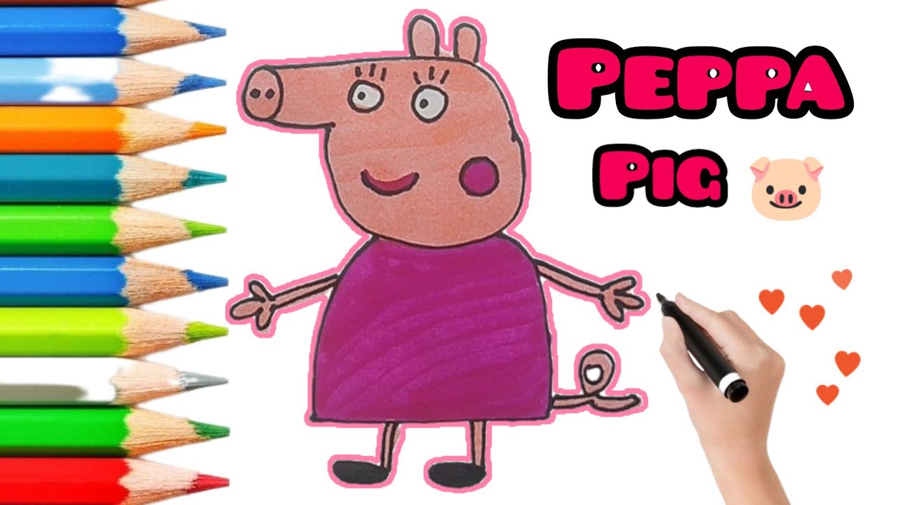 Let's draw Peppa pig mother drawing 🤩 and colouring it. How to draw ...
