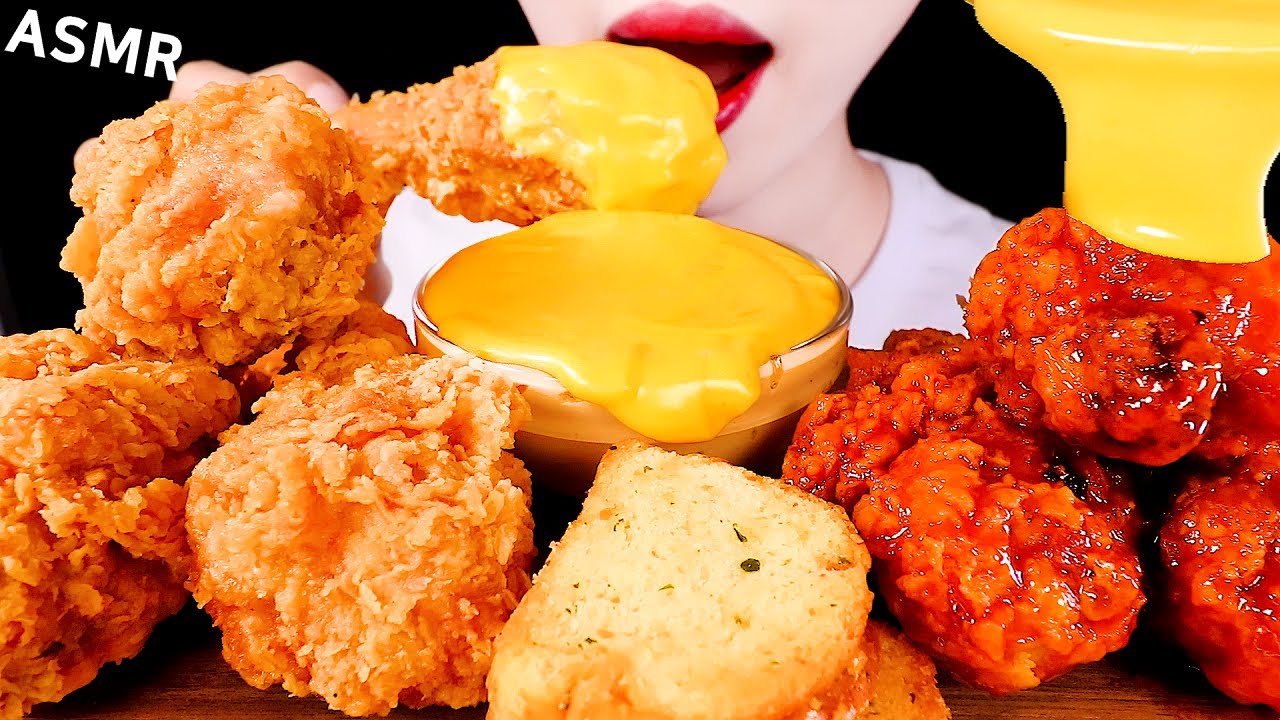 Asmr Spicy Fried Chickens Cheese Sauce 황금올리브 후라이드and양념치킨 치즈소스 Eating
