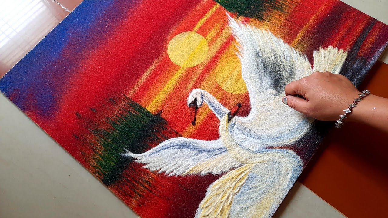 Scenery Poster Rangoli of Hans for Navratri ,Unique Creative Beautiful ...