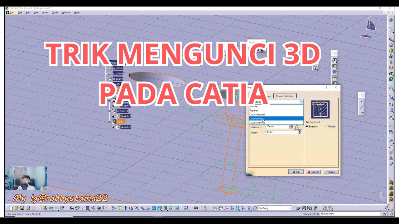 CATIA V5- TUTORIAL PART DESIGN - TOOLS HOLE - YouTube