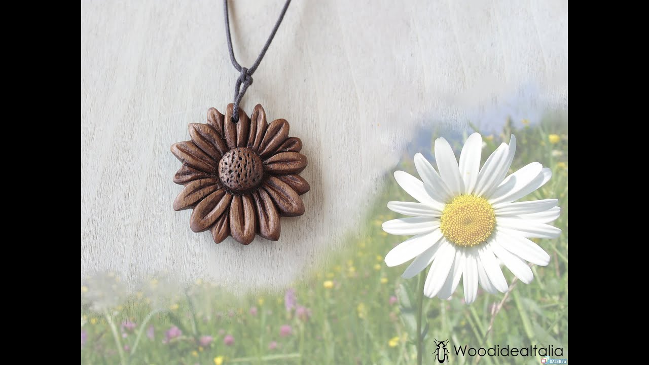 wood carved daisy pendant - italian craft - YouTube