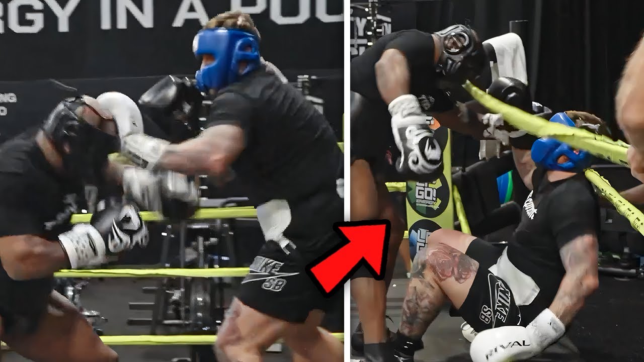 Mike Tyson DROPS Sparring Partner In Jake Paul Training - YouTube