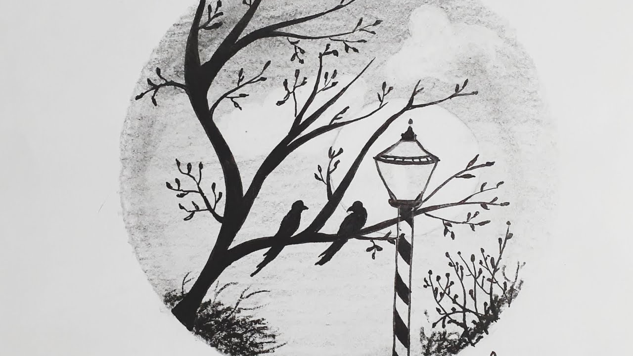 #HOW TO DRAW SIMPLE WAY OF TWO BIRDS SITTING ON THE TREE#SIMPLE WAY OF ...