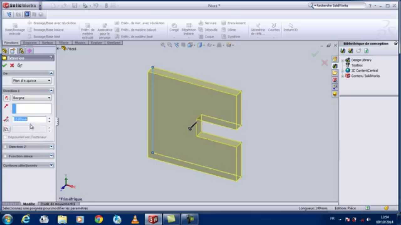 SolidWorks :comment cree une piece de forme prismatique/ how created a ...