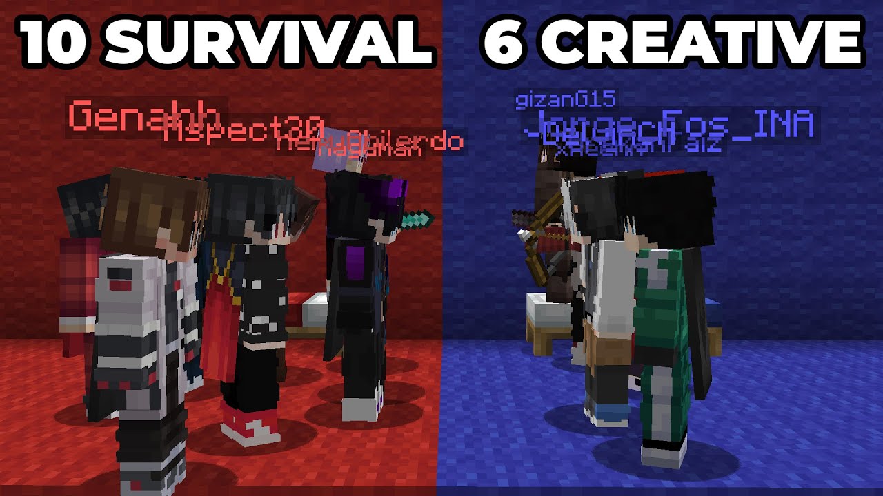 Mineraft CREATIVE VS SURVIVAL (6 Youtuber VS 10 Youtuber) - YouTube