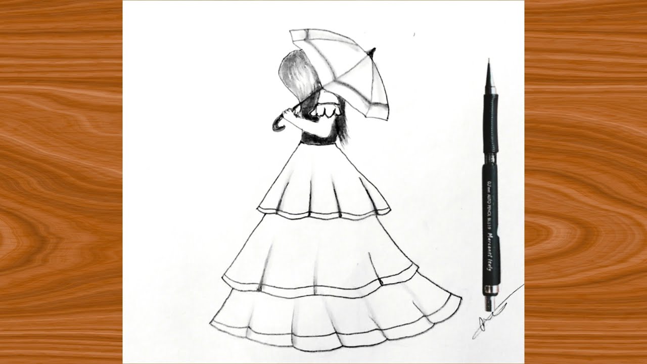 How to draw Girl with umbrella -Drawing easy || Umbrella Girl drawing ...