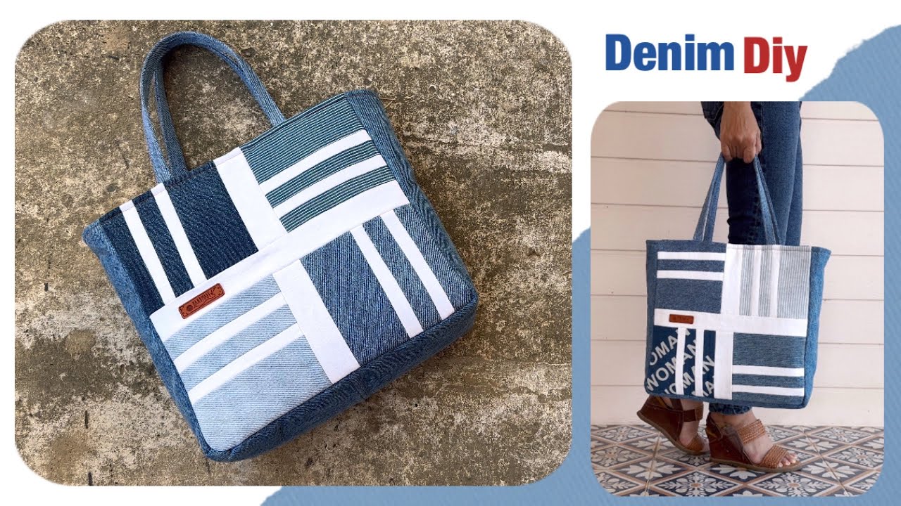 how to sew denim tote bag with zipper tutorial, denim sewing tutorial ...