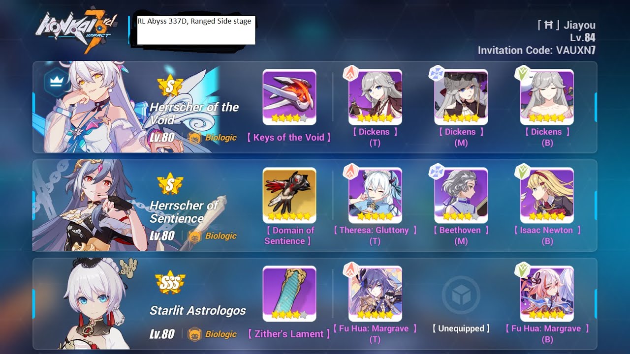 Hi3 RedLotus Abyss Ranged stage clear: HV HS SA (337d, lvl 35 Keys ...