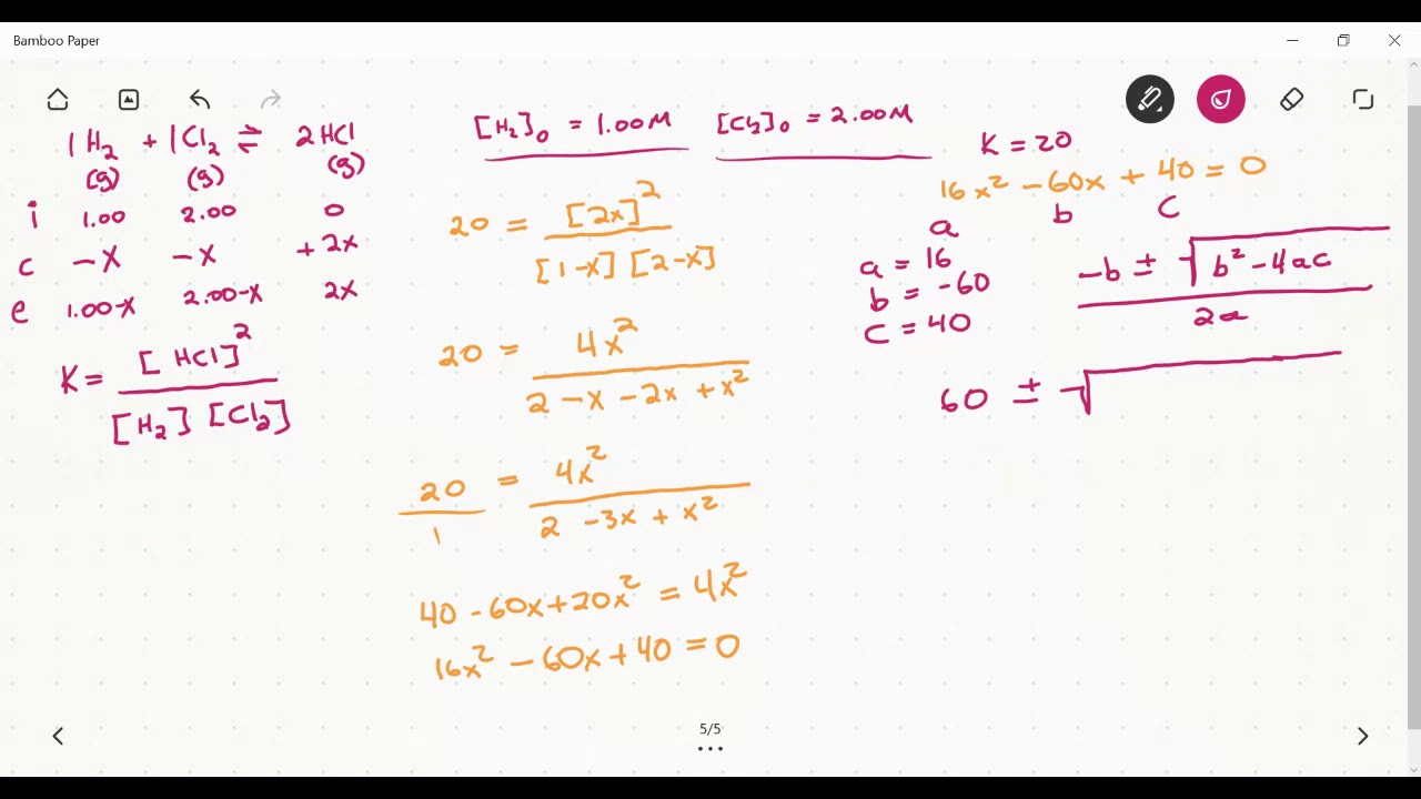 Using the quadratic formula in equilibrium calculations - YouTube