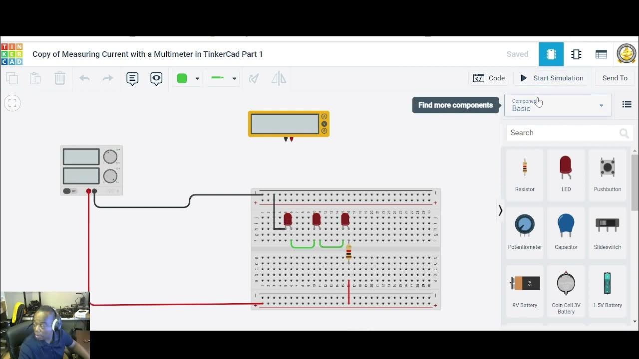 Measuring Current With A Multimeter In Tinkercad Part 1 Youtube