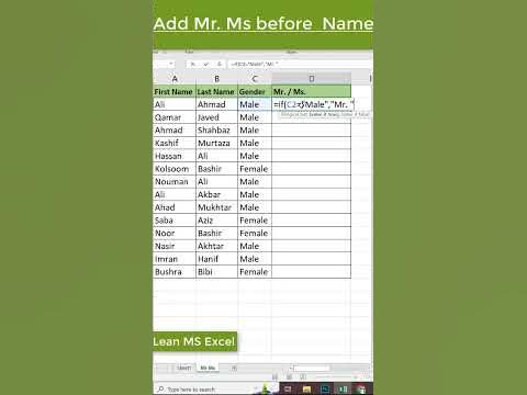 In MS Excel how we can auto added Mr. Ms. before Name #shorts #learnmsoffice - YouTube